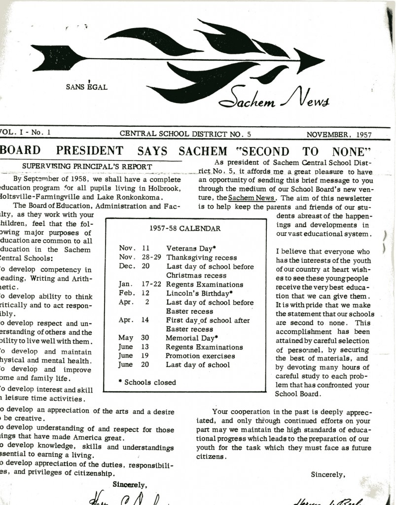 BOE Pres says Sachem is “Second to None” in original issue of “Sachem ...