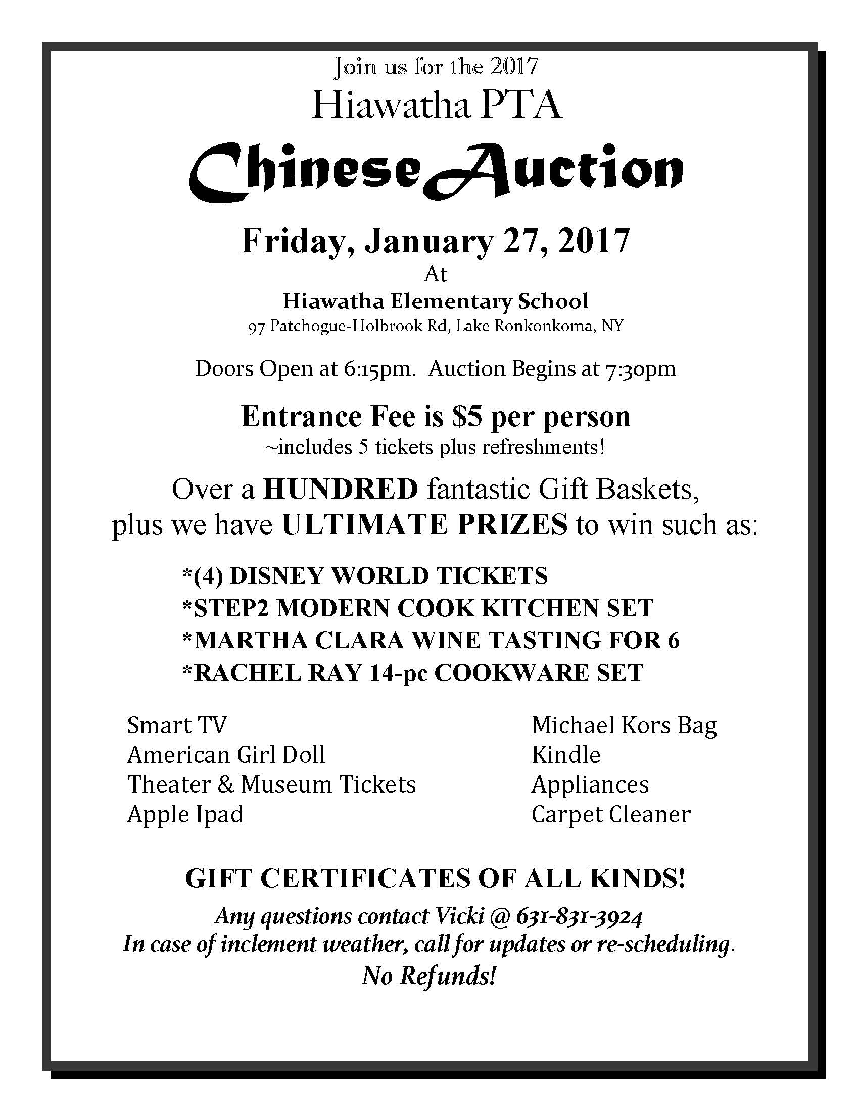 Event: Hiawatha Elementary Chinese Auction | Sachem Report Event: Hiawatha Elementary Chinese Auction | Sachem Report