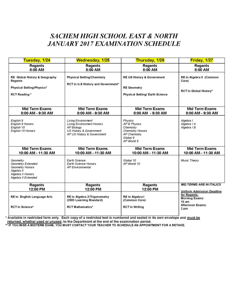 High school Regents, midterm exam schedules | Sachem Report High school Regents, midterm exam schedules | Sachem Report